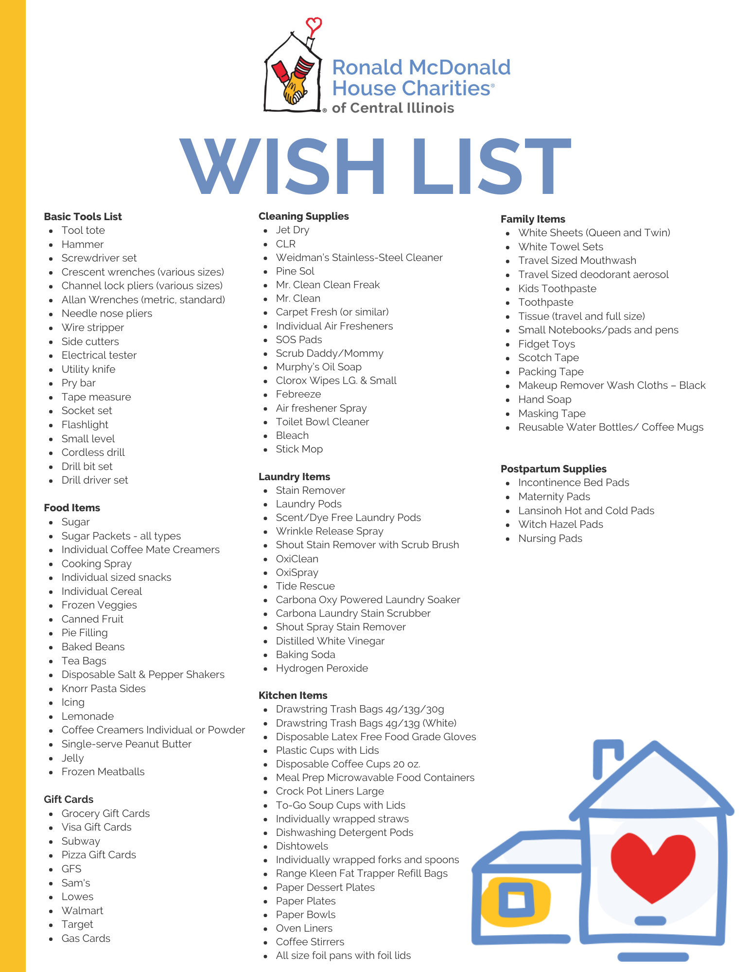 Wish List | Ronald McDonald House Charities of Central Illinois