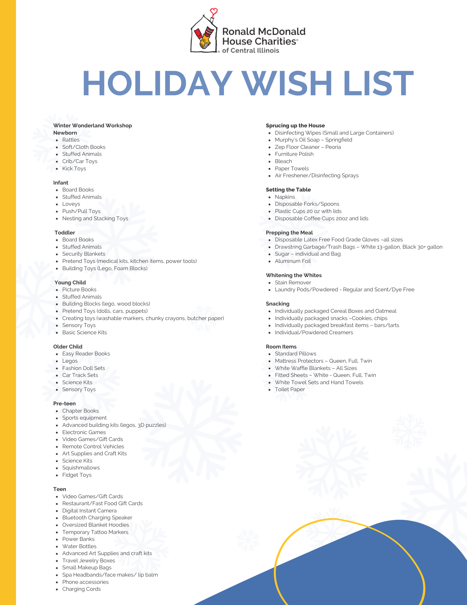 Wish List | Ronald McDonald House Charities of Central Illinois
